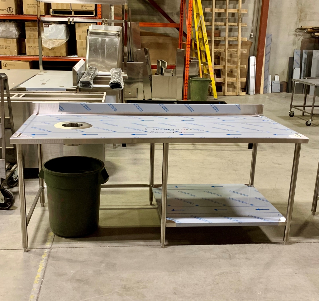 Worktable with Half Undershelf and Scrap Chute - Tarrison Products