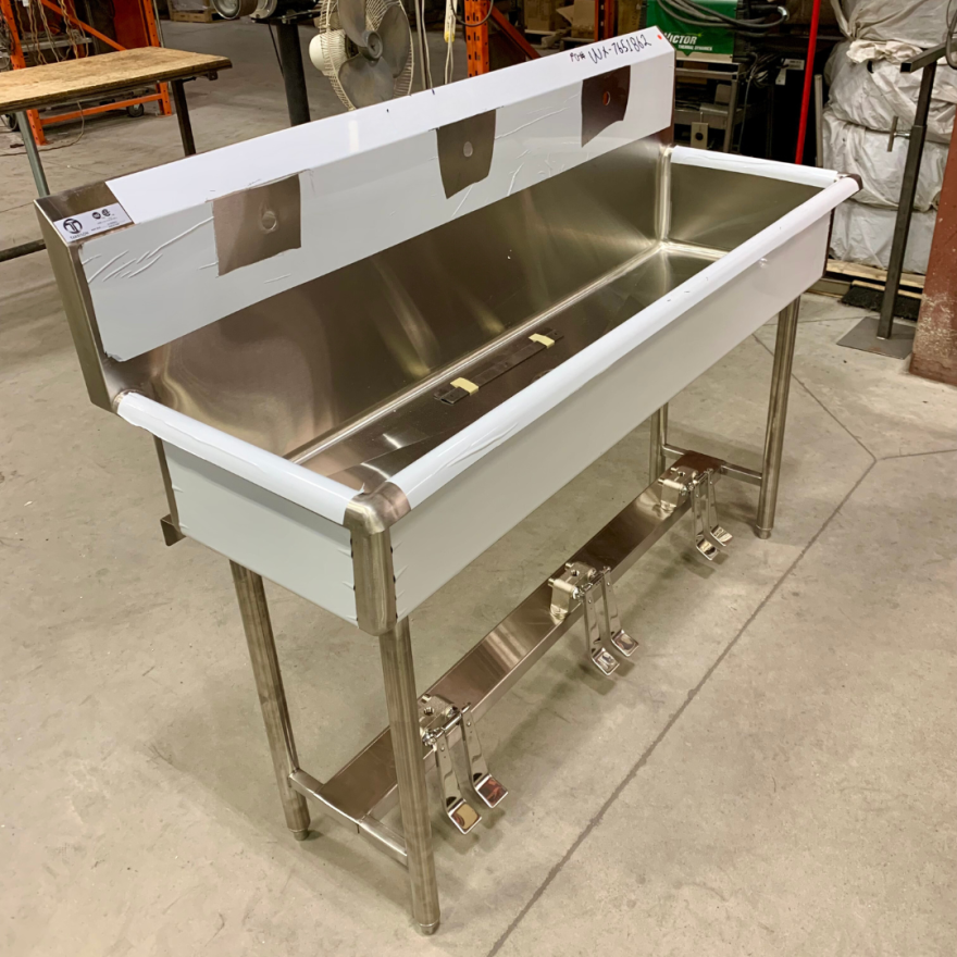 Custom Trough Sink with Legs and Foot Pedals - Tarrison Products